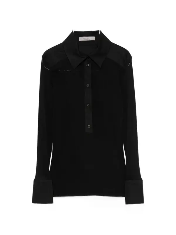 D.exterior Contrast-panel Button-up Blouse