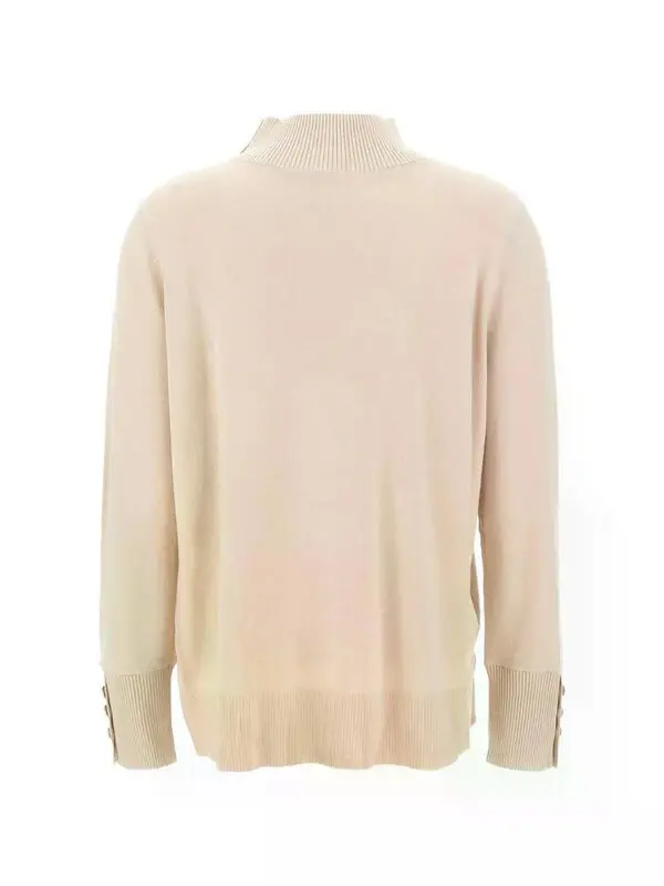 ELENA MIRÒ High Neck Ribbed Knit Sweater With Logo Buttons