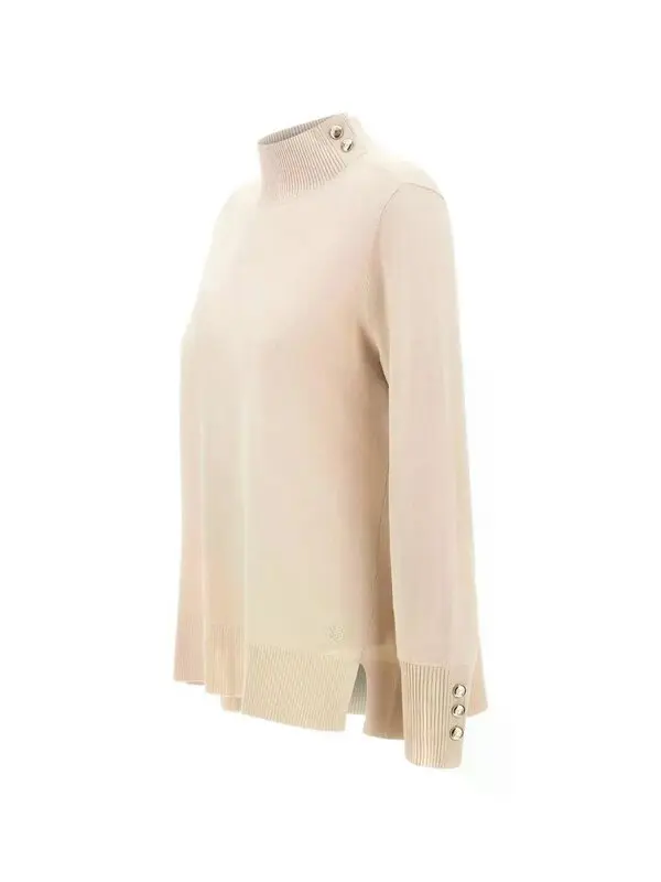ELENA MIRÒ High Neck Ribbed Knit Sweater With Logo Buttons