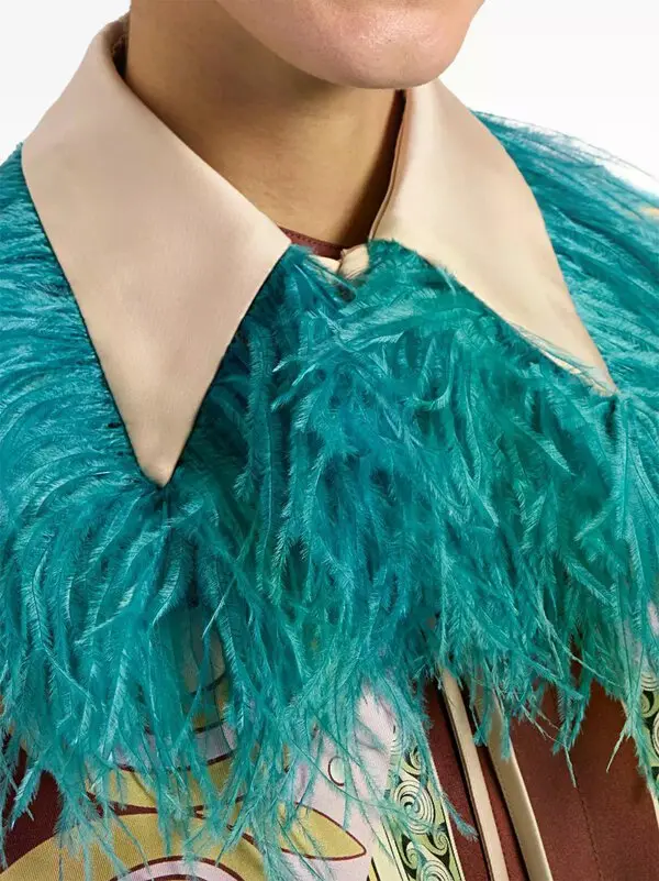 La DoubleJ La Scala Collar With Ostrich Feather Trim - Blue
