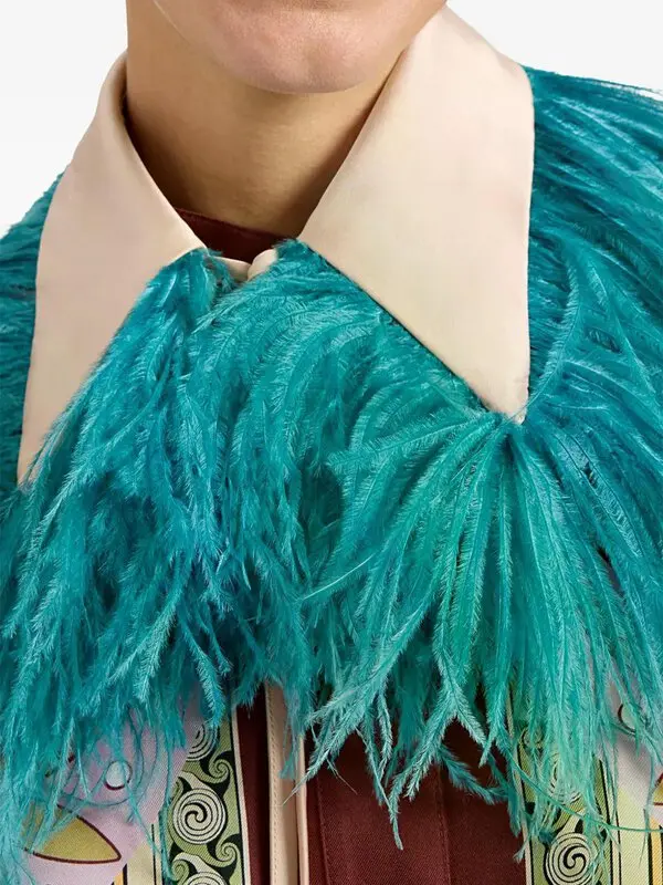 La DoubleJ La Scala Collar With Ostrich Feather Trim - Blue