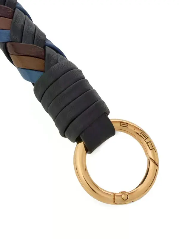 Etro Woven Leather Bag Handle With Logo Clasps - Blue