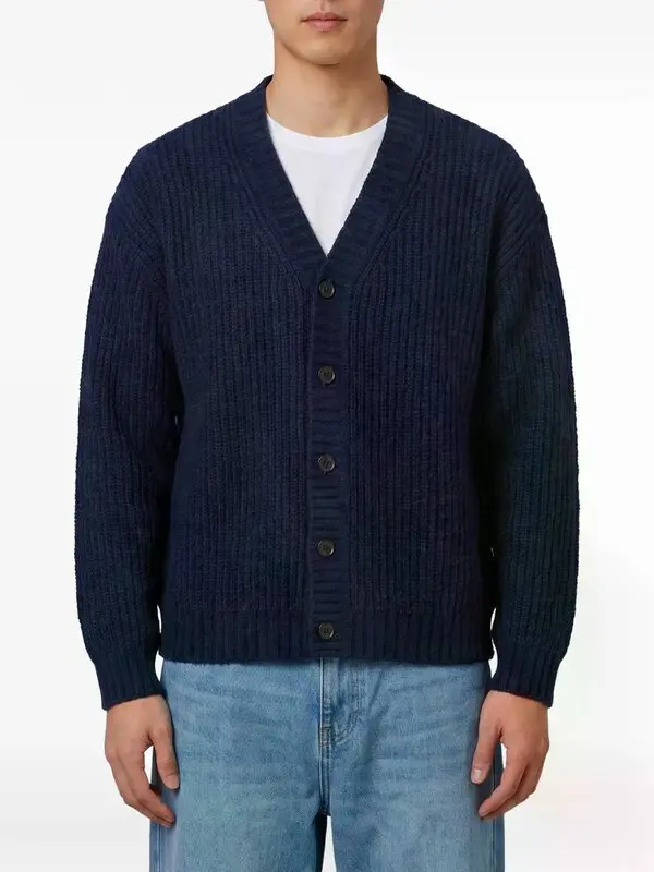 ROBERTO COLLINA Popcorn-stitch V-neck Cardigan - Blue