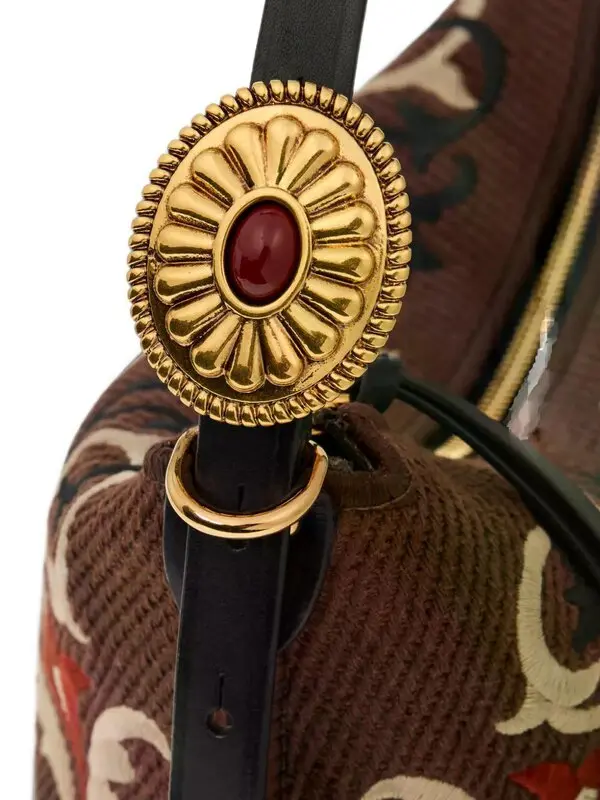 Etro Medium Embroidered Canvas Rosette Bag