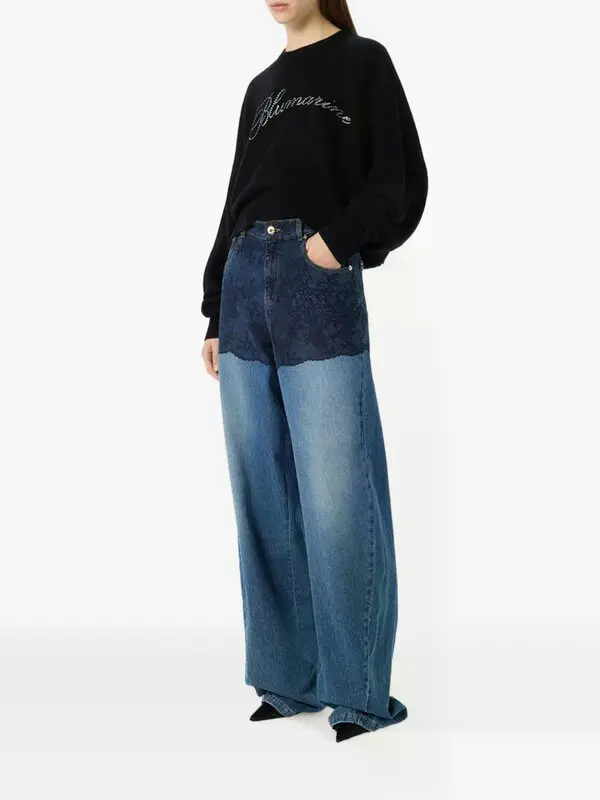 Blumarine Rhinestone Logo Wool Sweater