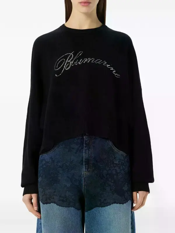 Blumarine Rhinestone Logo Wool Sweater