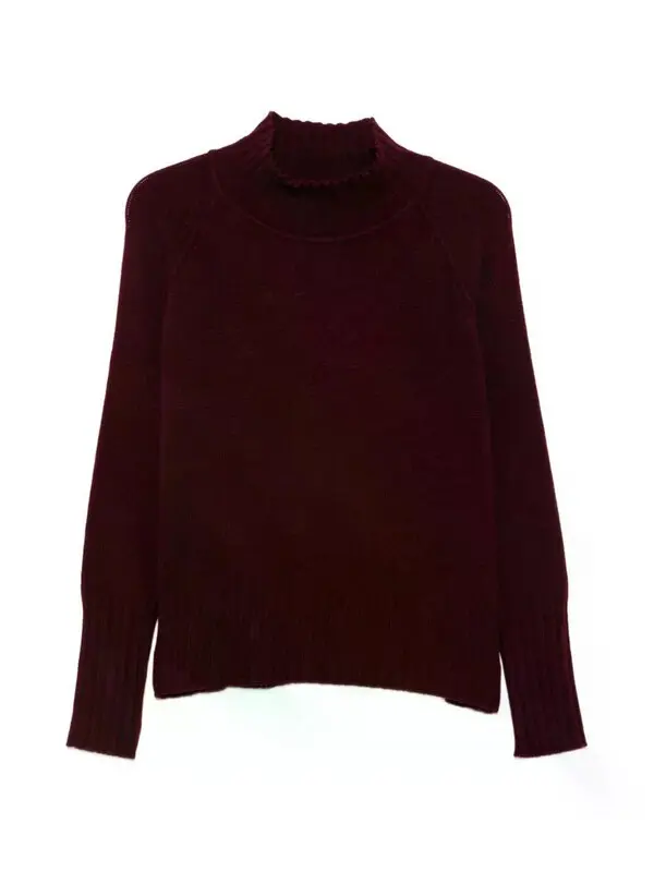 BEYOU Ribbed Knit High-neck Sweater - Red