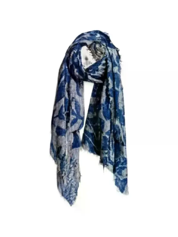 MIRROR IN THE SKY Leaf-pattern Frayed Scarf