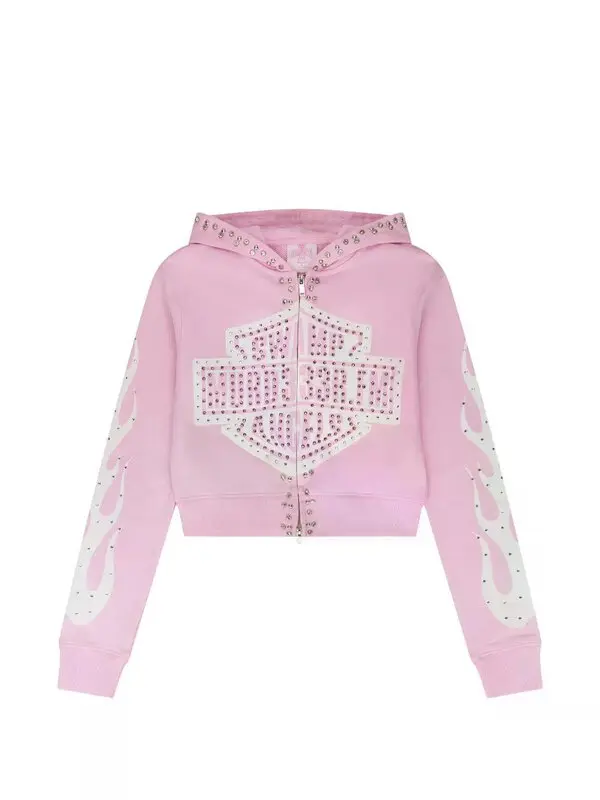 MURD333R.FM Crystal Embellished Zip-up Hoodie