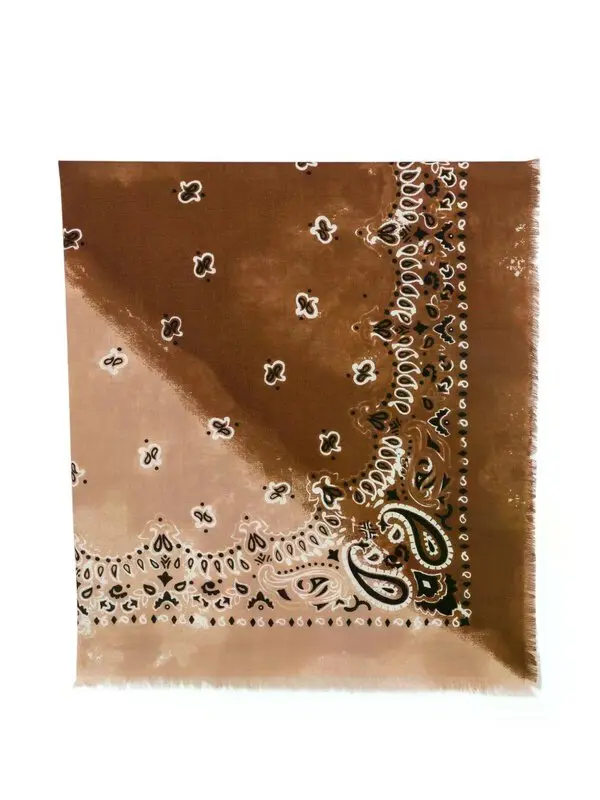 Destin Paisley-print Frayed-detail Scarf - Brown