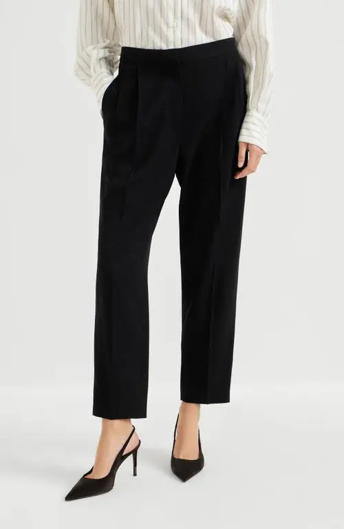 Brunello Cucinelli Viscose And Virgin Wool Tuxedo Trousers - Black