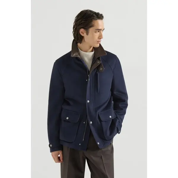 Brunello Cucinelli Virgin Wool Cloth Field Jacket With Nappa Leather Inserts