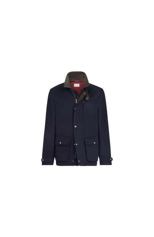 Brunello Cucinelli Virgin Wool Cloth Field Jacket With Nappa Leather Inserts