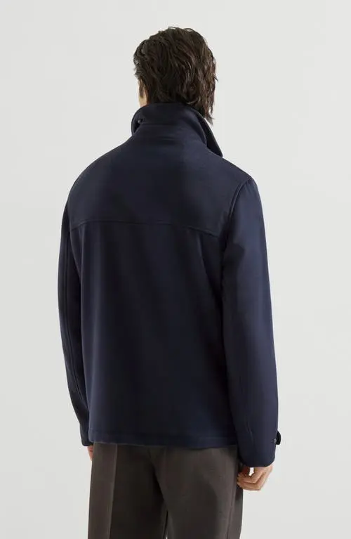Brunello Cucinelli Virgin Wool Cloth Field Jacket With Nappa Leather Inserts