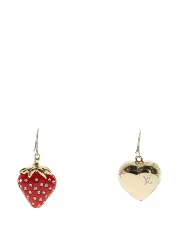LOUIS VUITTON 2009-2011 Plated Resin And Strass Strawberry Heart Earrings Costume Earrings - Gold