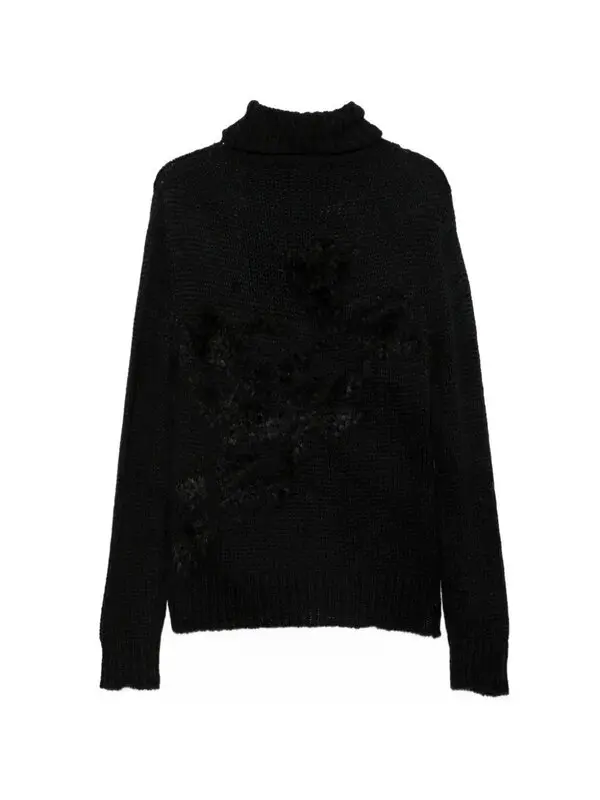 ANN DEMEULEMEESTER Mohair-blend Floral-patch High Neck Sweater