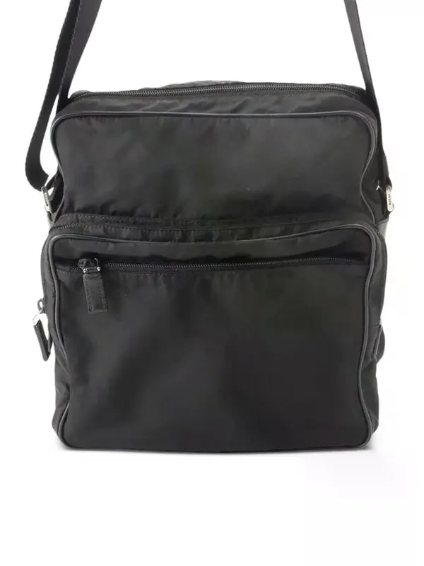 Prada Saffiano Trimmed Tessuto Zip Top Crossbody Bag - Black