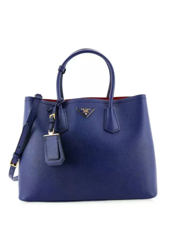 Prada Cuir Double Saffiano Leather Medium Tote Bag - Blue