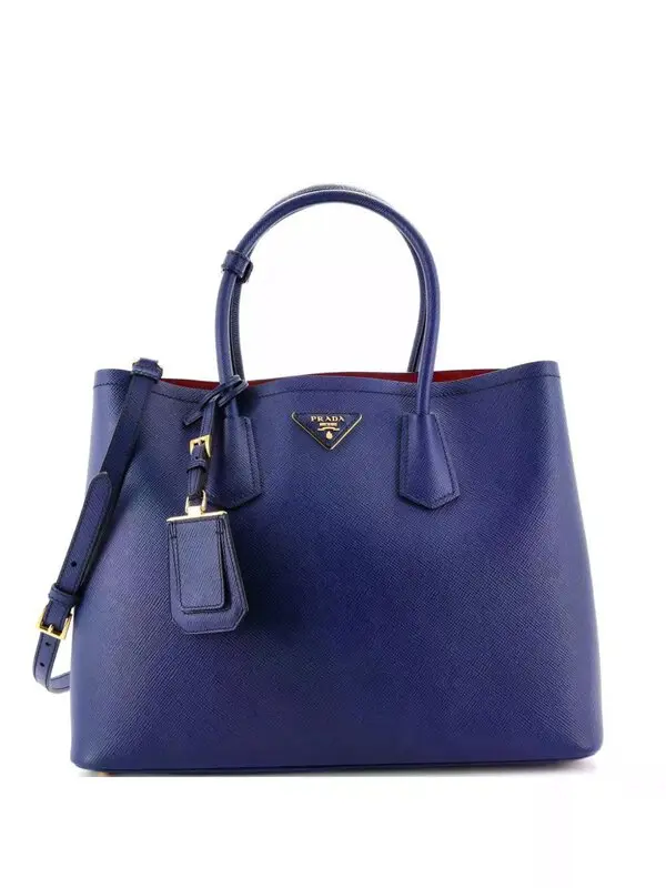 Prada Cuir Double Saffiano Leather Medium Tote Bag - Blue