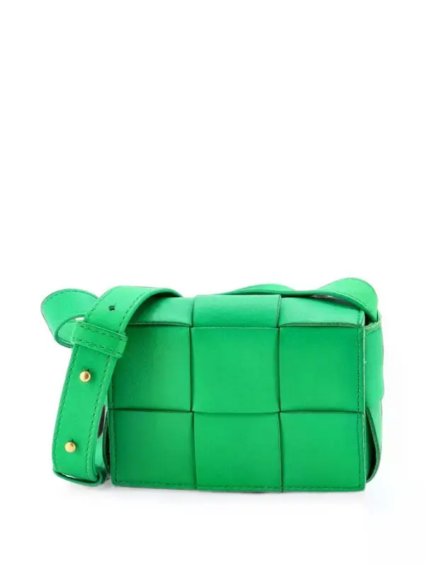 Bottega Veneta Cassette Maxi Intrecciato Leather Candy Crossbody Bag - Green