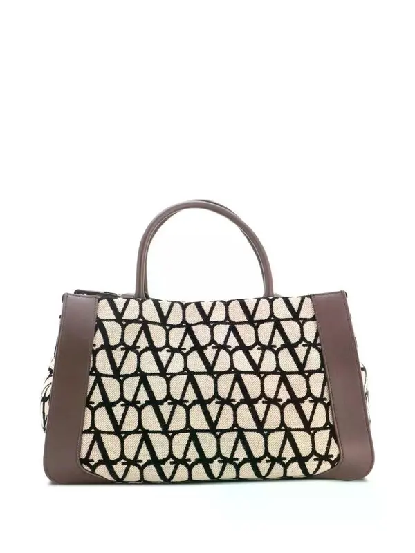 Valentino Garavani Vlogo Shopper Toile Iconograph Fabric With Leather Small Tote Bag - Brown