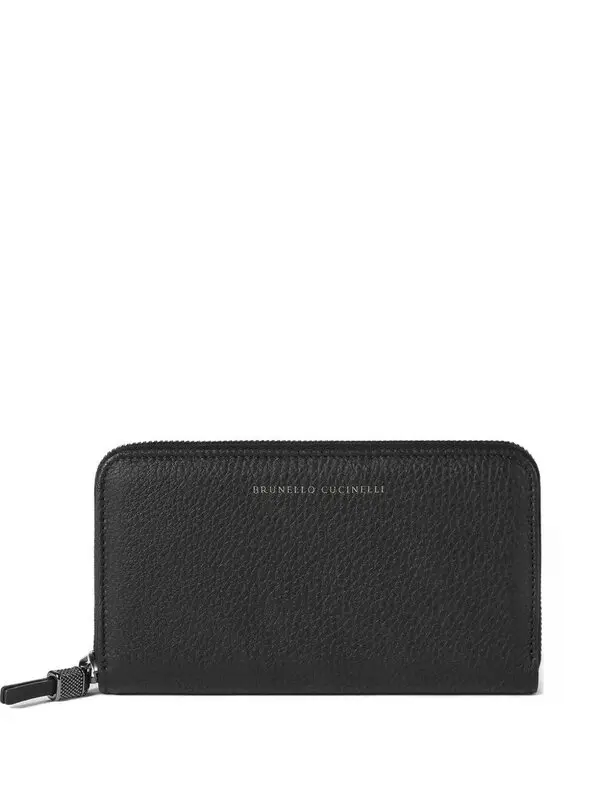 Brunello Cucinelli Grained Calfskin Wallet With Shiny Zipper Pull
