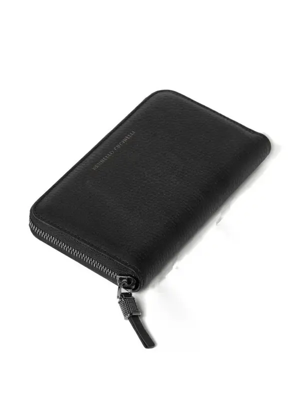 Brunello Cucinelli Grained Calfskin Wallet With Shiny Zipper Pull