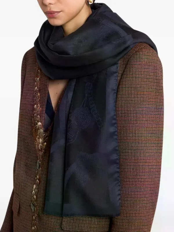 Etro Silk-and-wool Jacquard Scarf With Tone-on-tone Charm Motif