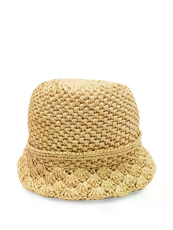 Valentino Garavani Logo Plaque Crochet Bucket Hat - Neutrals