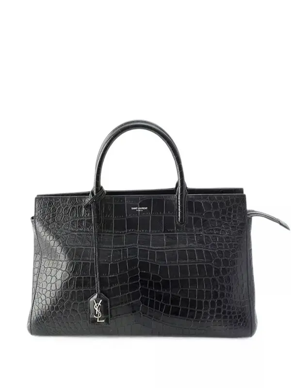 Saint Laurent 2015-2016 Medium Croc Embossed Calfskin Cabas Rive Gauche Satchel