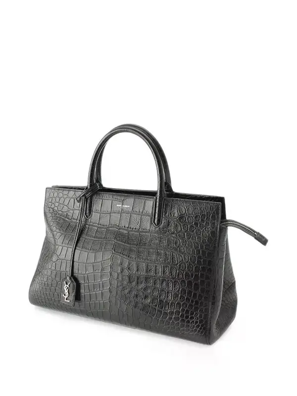 Saint Laurent 2015-2016 Medium Croc Embossed Calfskin Cabas Rive Gauche Satchel