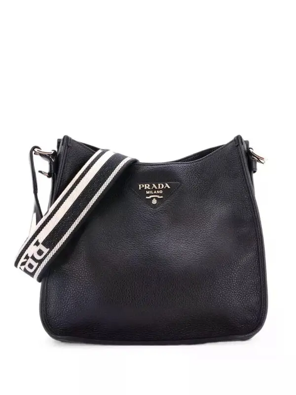 Prada Logo Strap Leather Medium Hobo Bag