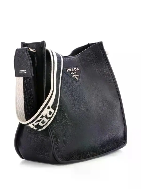 Prada Logo Strap Leather Medium Hobo Bag