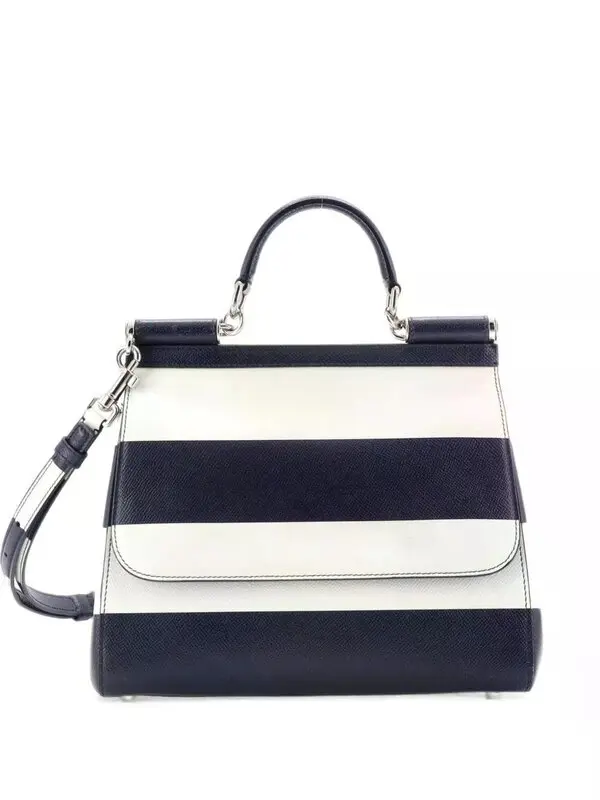 Dolce & Gabbana Miss Sicily Bag Striped Leather Medium Satchel - Blue