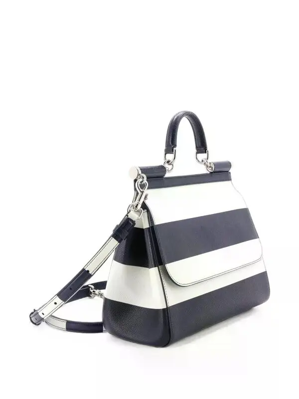 Dolce & Gabbana Miss Sicily Bag Striped Leather Medium Satchel - Blue