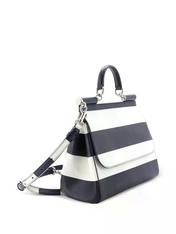 Dolce & Gabbana Miss Sicily Bag Striped Leather Medium Satchel