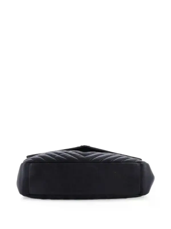 Saint Laurent Monogram College Bag Matelasse Chevron Leather Large Shoulder Bag - Black