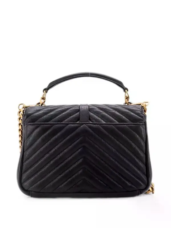 Saint Laurent Matelassé Chevron Leather Monogram College Shoulder Bag - Black