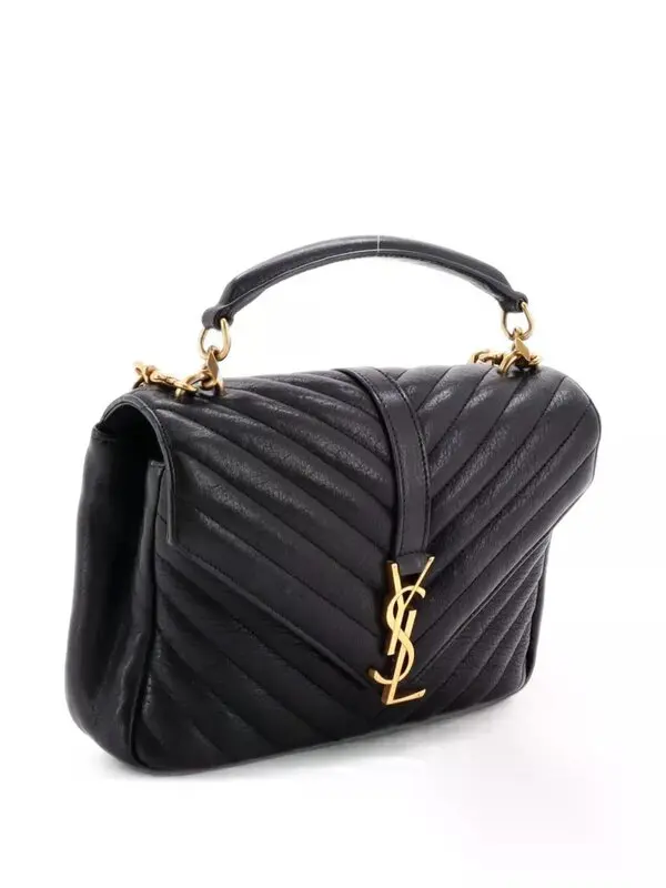 Saint Laurent Matelassé Chevron Leather Monogram College Shoulder Bag - Black