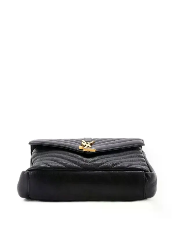 Saint Laurent Matelassé Chevron Leather Monogram College Shoulder Bag - Black
