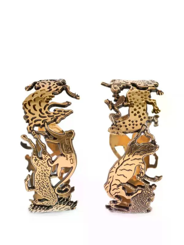 Etro Engraved Animal Motif Hoop Earrings In Brass
