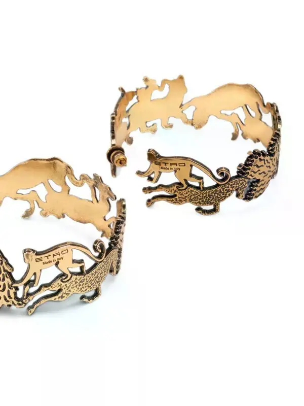 Etro Engraved Animal Motif Hoop Earrings In Brass