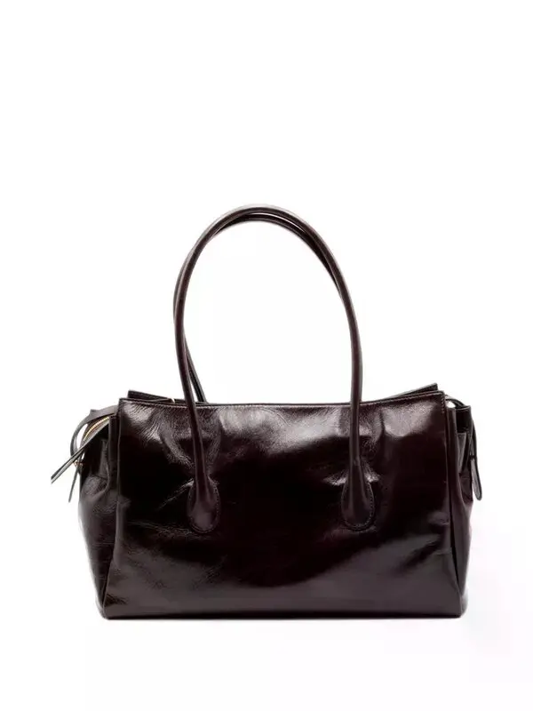 Roberto Festa Glossy Leather Tote Bag With Front Strap Detail - Brown