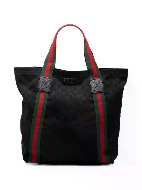 Gucci Gg Canvas Web Tote Bag - Black