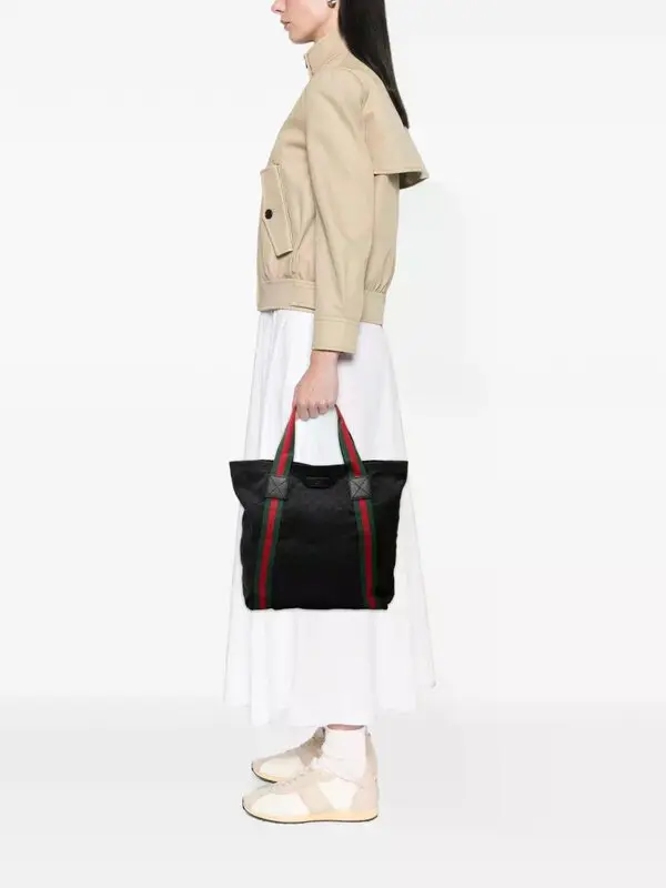 Gucci Gg Canvas Web Tote Bag - Black
