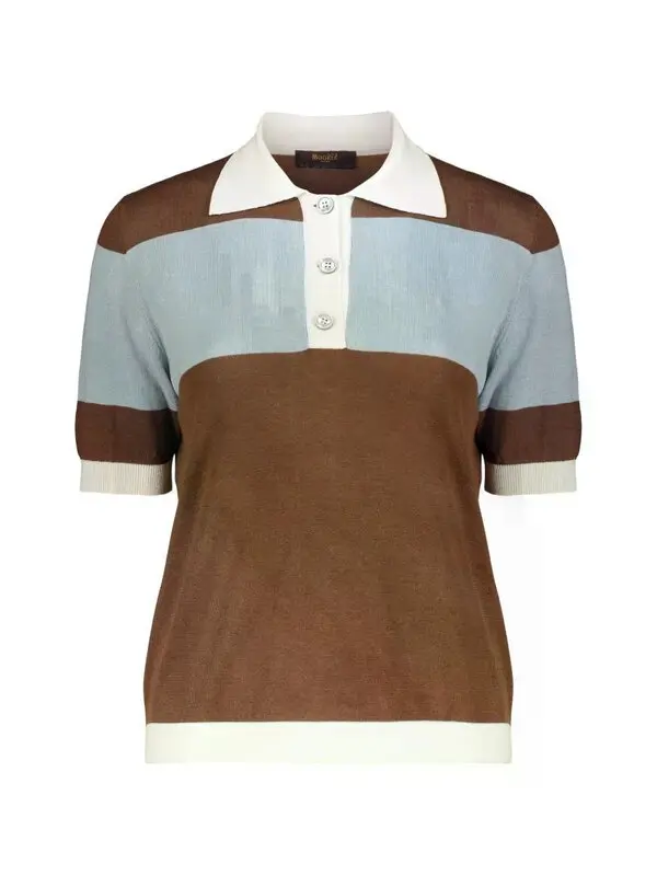 MOORER Striped Knit Polo Shirt
