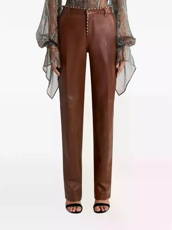Etro Leather Trousers With Stud Embellishments