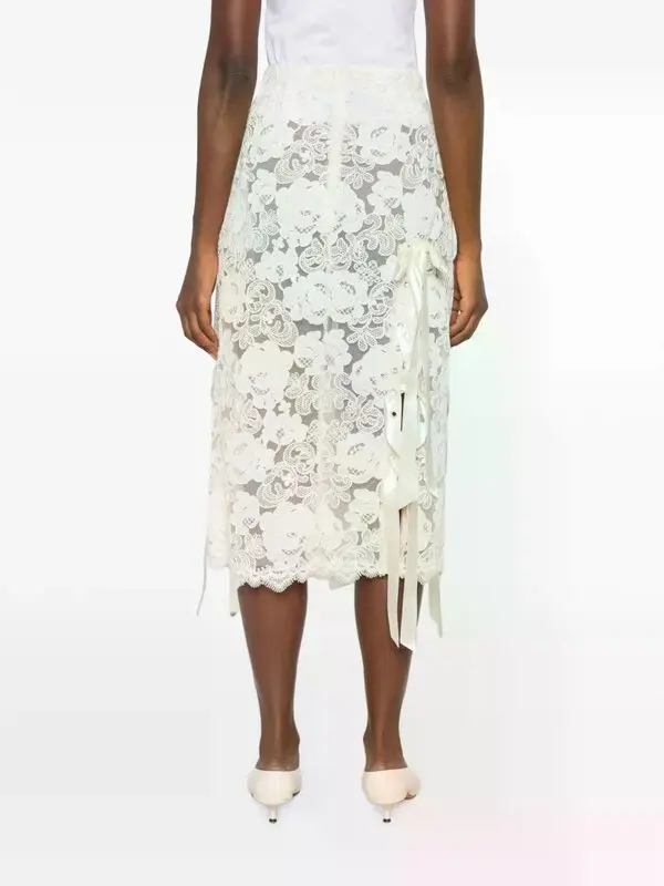Simone Rocha Floral Lace Midi Skirt With Ribbon Detailing