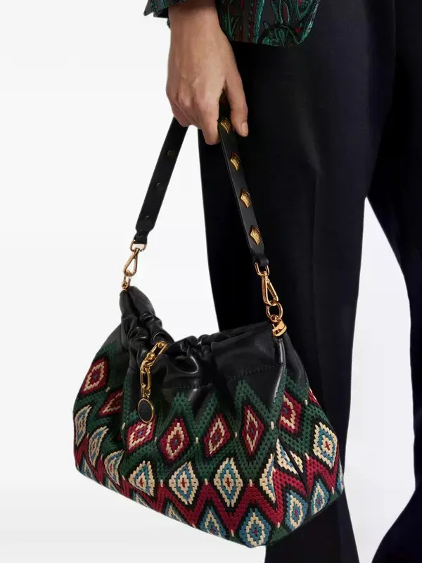 Etro Studded Leather Top Handle With Logo Clasps - Black