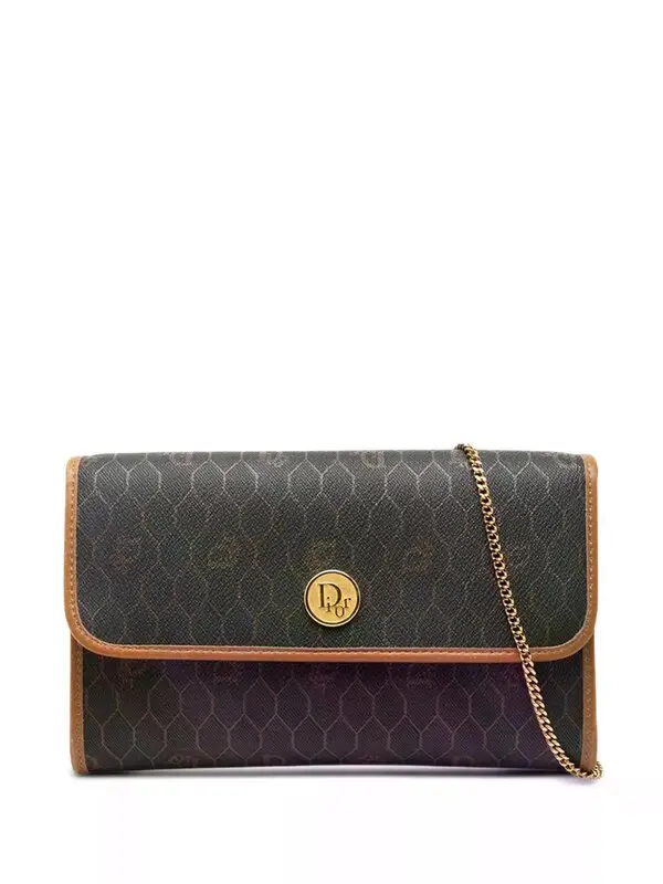 Dior Honeycomb Coated Canvas Chain Flap Crossbody Bag - Black